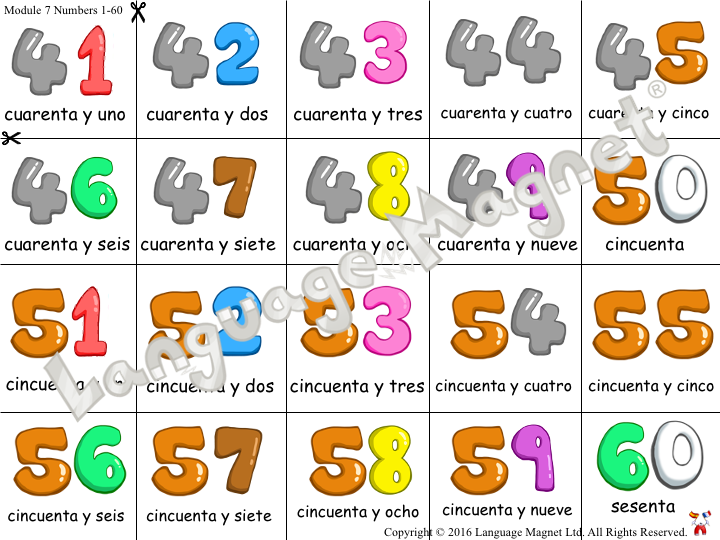 Spanish Numbers 0 To 60 Teaching Resources