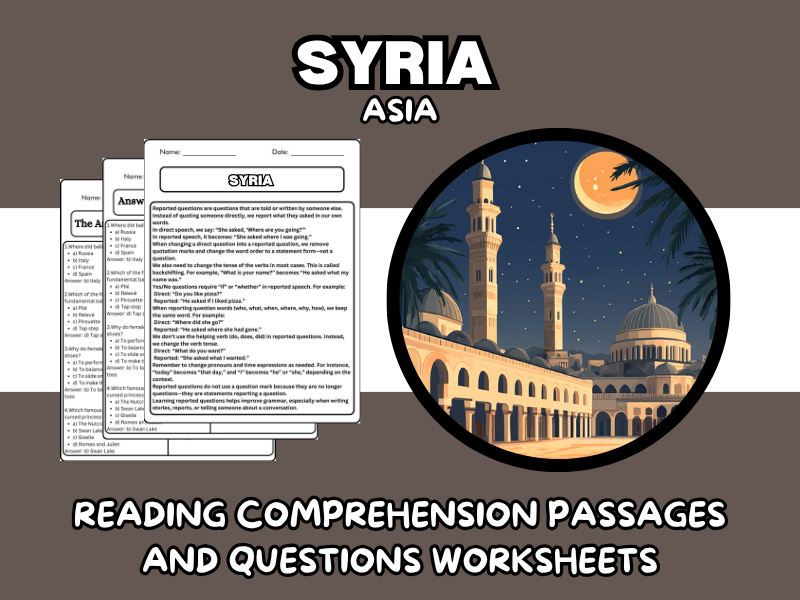 Syria - Asia Reading Comprehension Passages & Questions Worksheets ...