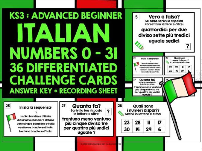 ITALIAN NUMBERS 0-31 CHALLENGE CARDS | Teaching Resources