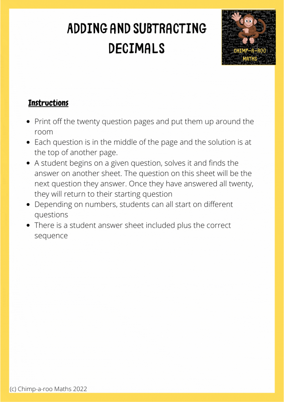 Treasure Hunt Adding And Subtracting Decimals Teaching Resources