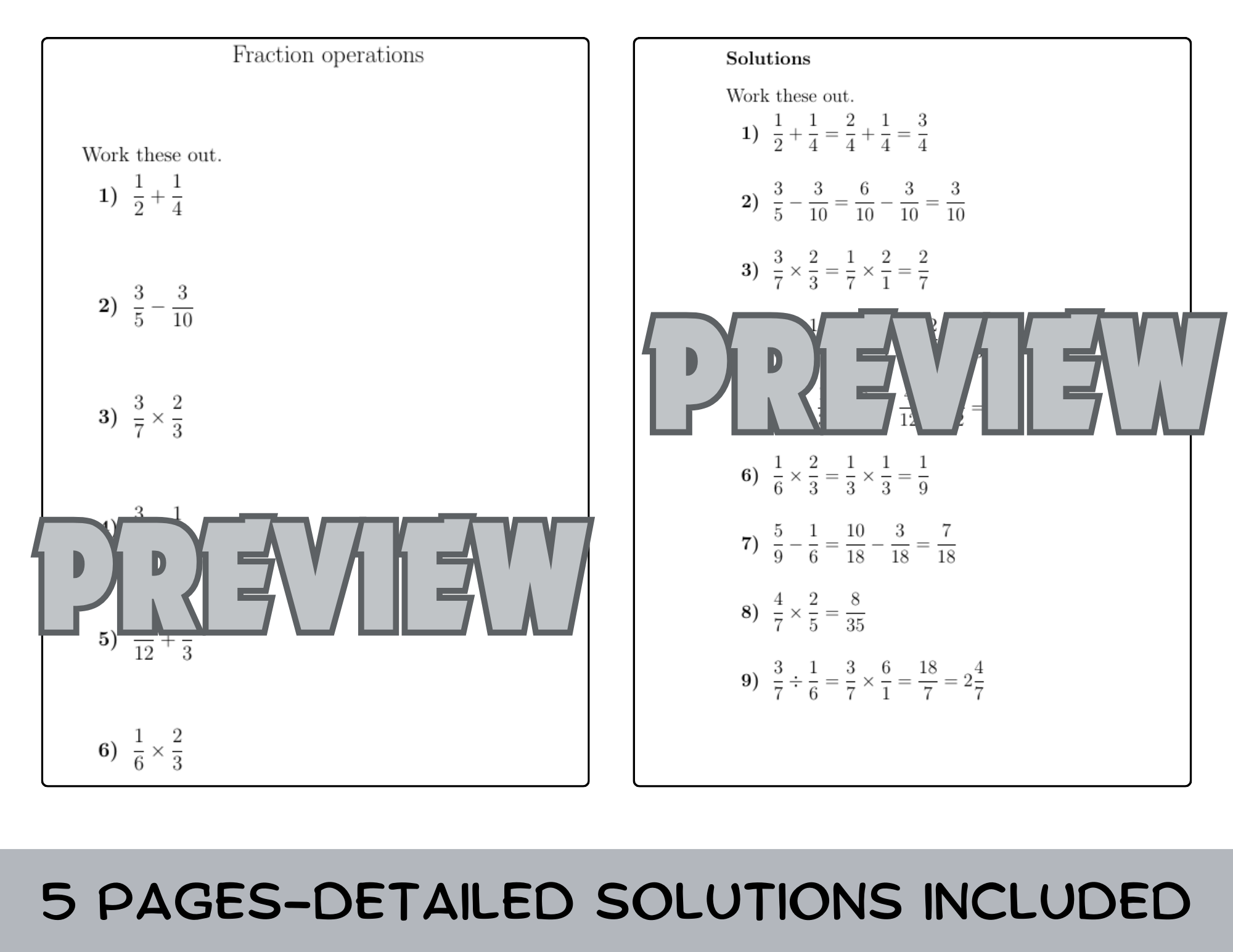 Fraction operations worksheet no 3 (with solutions) | Teaching Resources