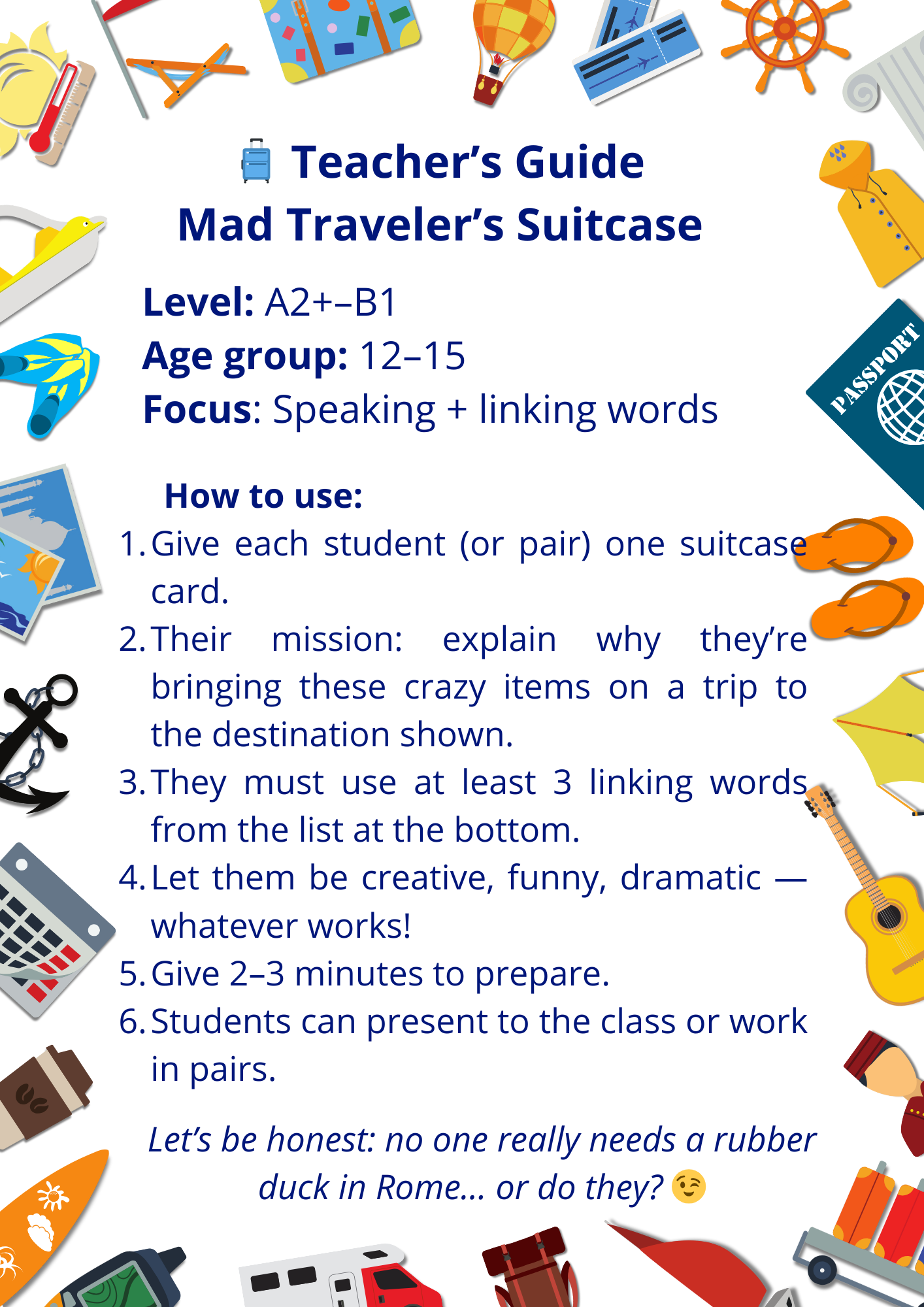 Mad Traveler’s Suitcase – Fun Speaking Cards for A2–B1 | Teaching Resources