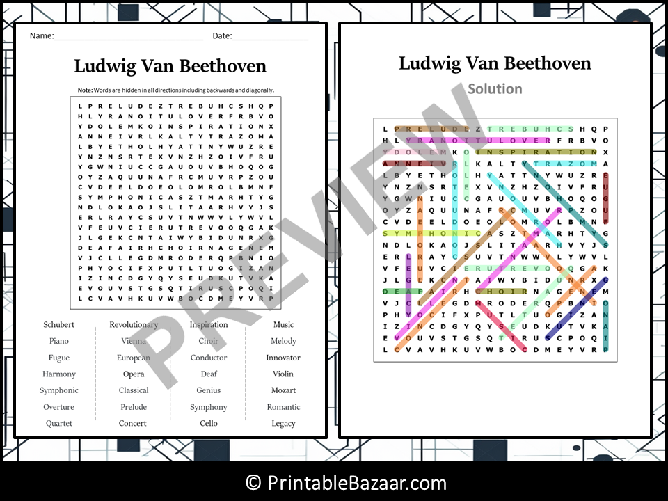 Ludwig Van Beethoven Word Search Puzzle Worksheet Activity | Teaching ...