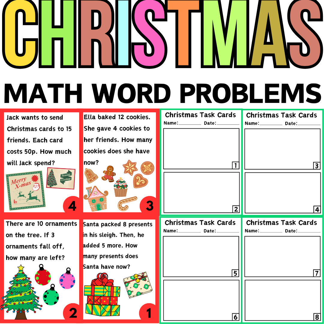Christmas Math Word Problems Worksheets & Task Cards | Holiday Math ...