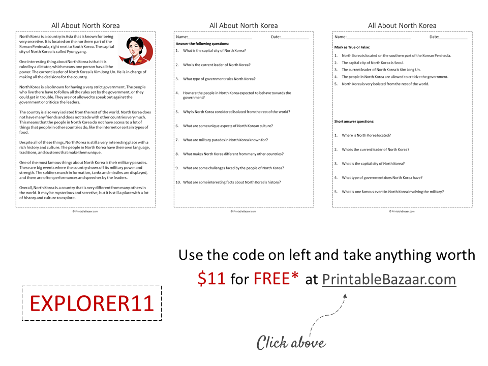 All About North Korea Reading Comprehension Passage Printable Worksheet ...