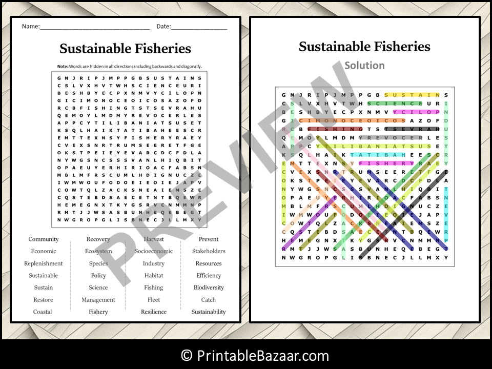 Sustainable Fisheries Word Search Puzzle Worksheet Activity | Teaching ...