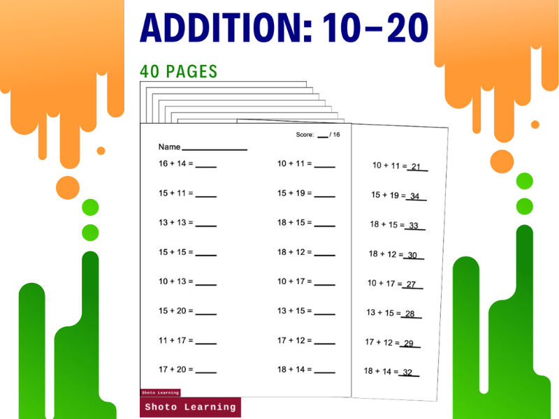 ADDITION Worksheets 10 20 Horizontal MATH Practice Problems Add Numbers ADDITION Worksheets 10 20 Horizontal MATH Practice Problems Add Numbers
