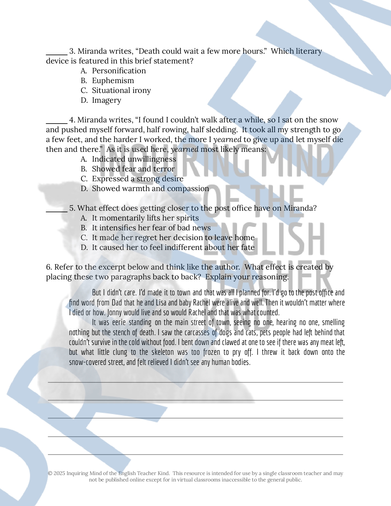 Life As We Knew It Chapter 21 Close Reading Inference Worksheet and ...