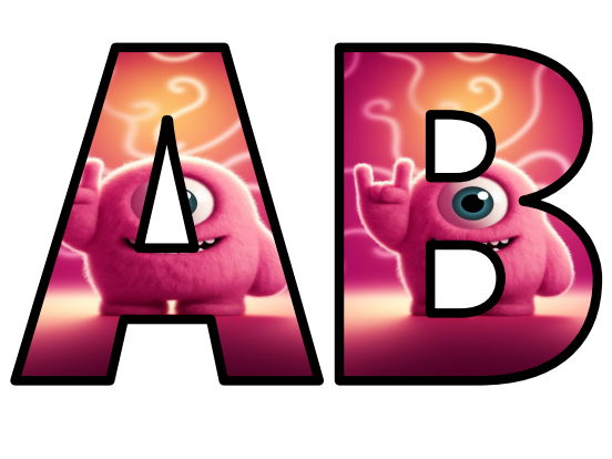 Pink 3D AI Monster Happy Cute Lettering Set Display Title Letters ...