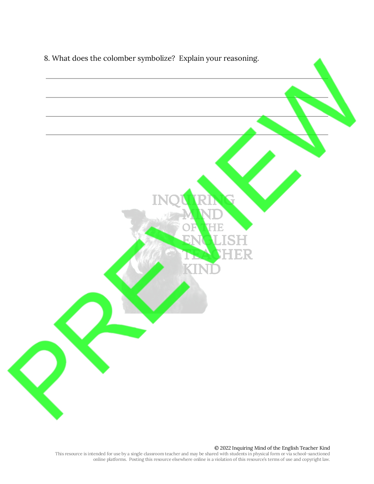 “The Colomber” by Dino Buzzati Close Reading Analysis Worksheet ...