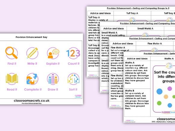 EYFS Maths Sorting and Comparing Groups to 5 Provision Enhancement ...