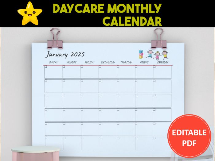 Editable & Printable Daycare Monthly Calendar | School Calendar ...