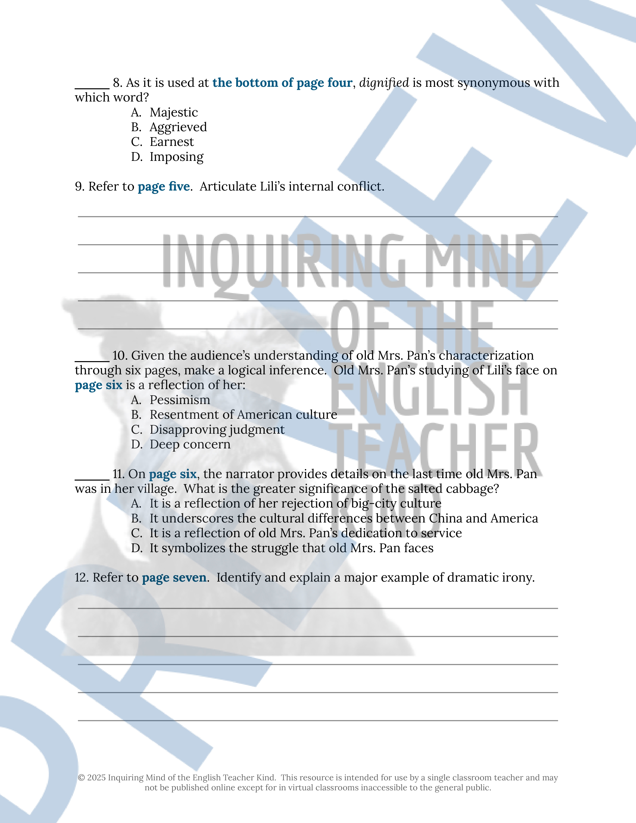 "The Good Deed" by Pearl S. Buck Close Reading Analysis Worksheet ...