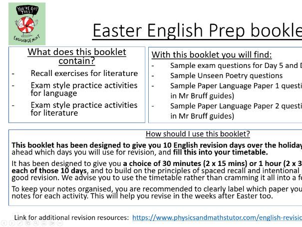 Year 11 English Literature And Language AQA Revision Booklet Easter Year 11 English Literature And Language AQA Revision Booklet Easter