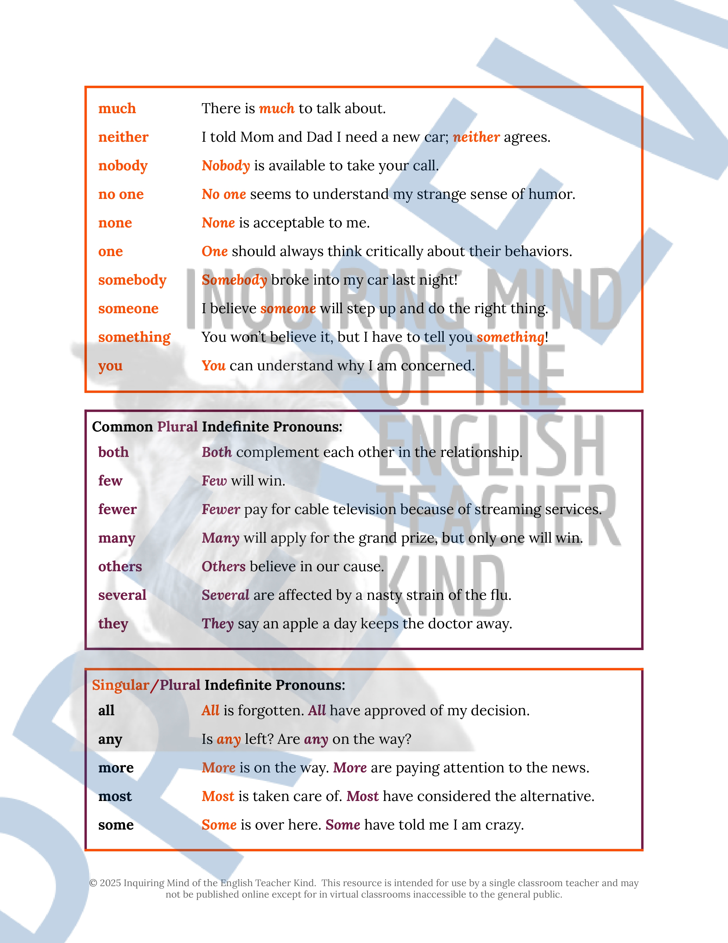 Grammar Review Practice Worksheet on Singular and Plural Indefinite ...