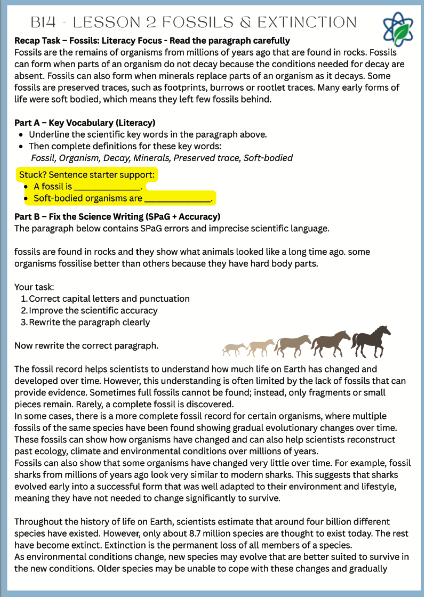 B14/L2 - Fossils & Extinction Lesson Worksheet With Answers/GCSE/AQA ...
