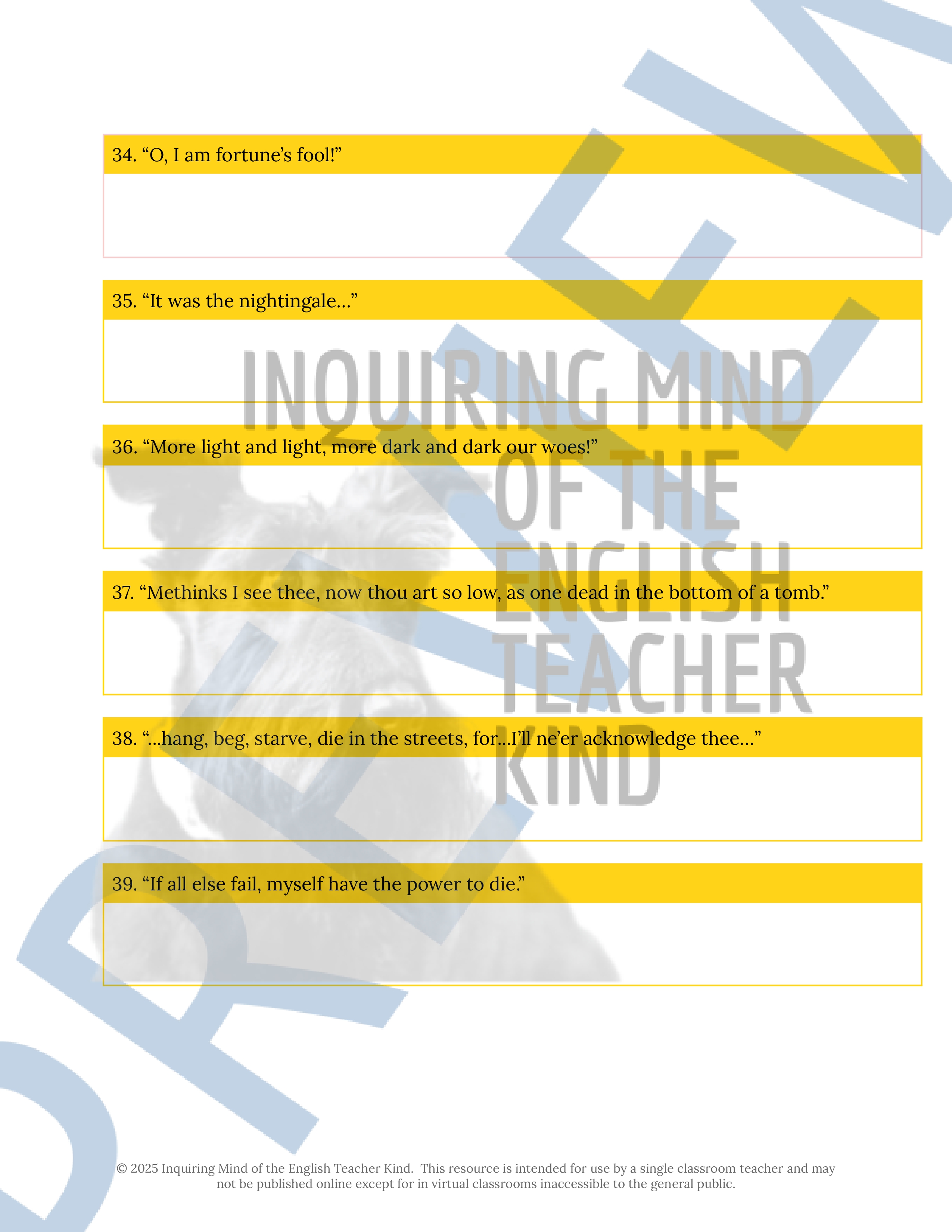 Romeo and Juliet Act 3 Reading Guide and Answer Key | Teaching Resources