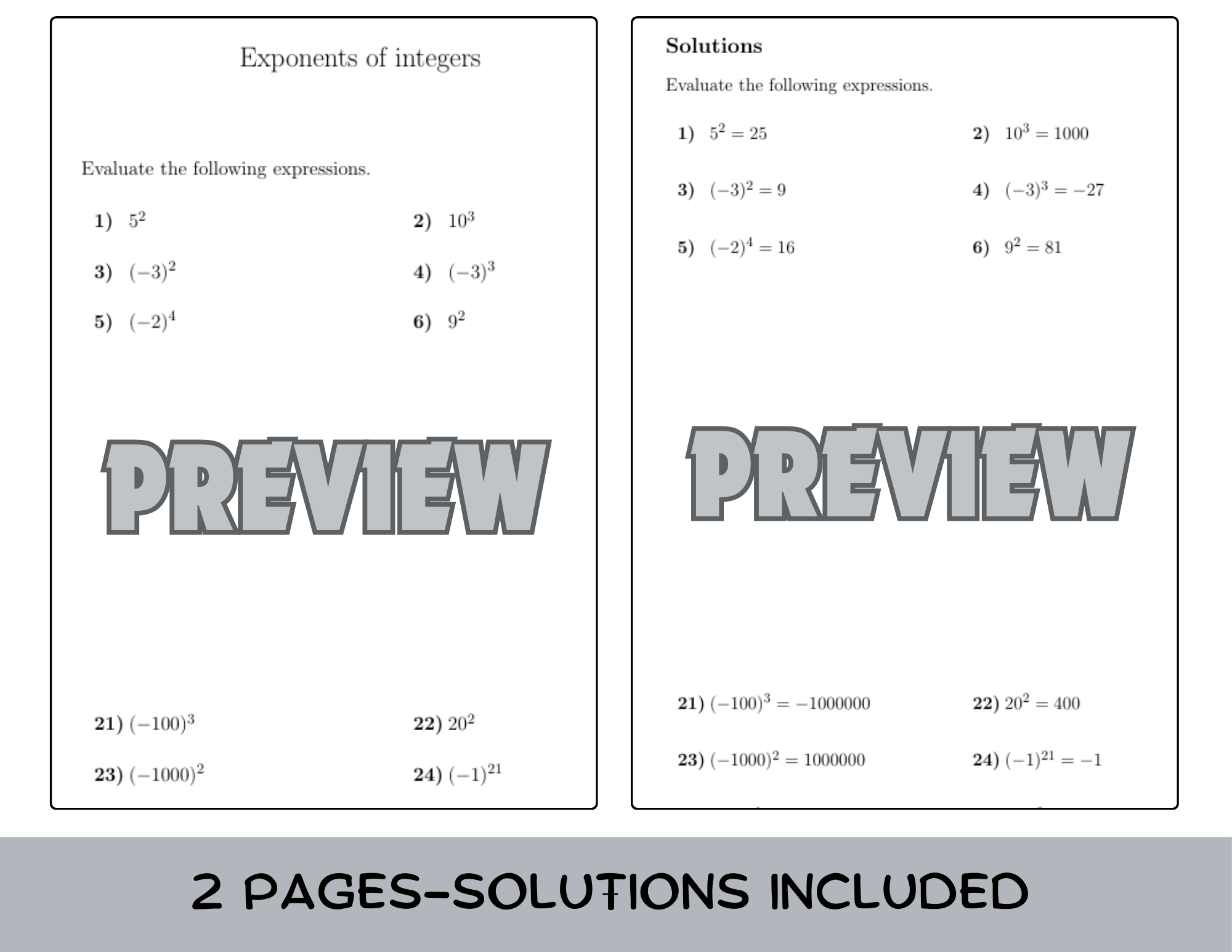 Exponents of integers worksheet (with answers) | Teaching Resources