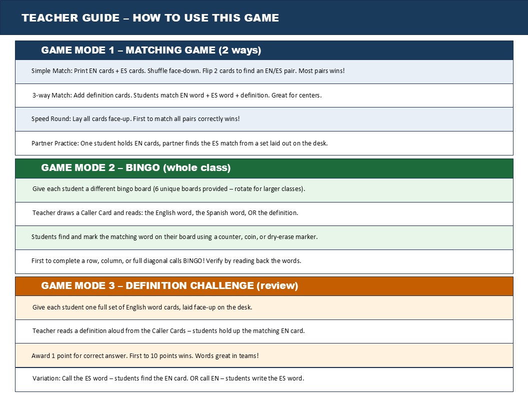 World Cup 2026 Bilingual Vocabulary Games |English-Spanish Bingo ...