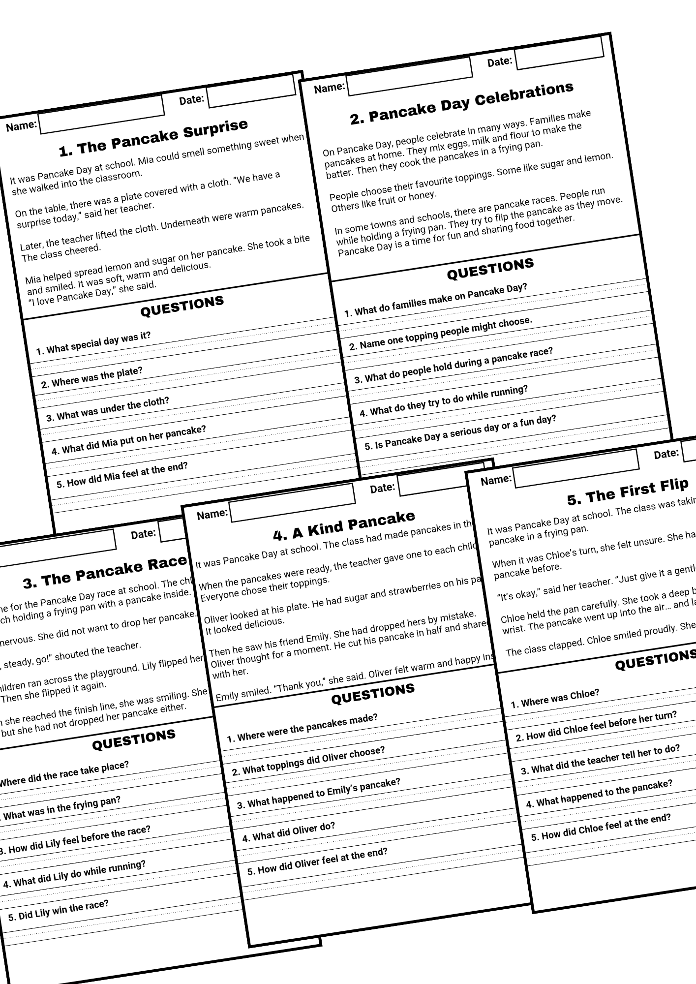 KS1 Pancake Day Fiction Comprehension Worksheets | Shrove Tuesday ...