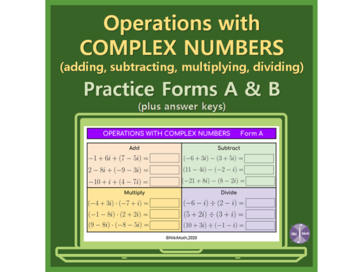 Operations With Complex Numbers Practice Two Similar Forms A B 