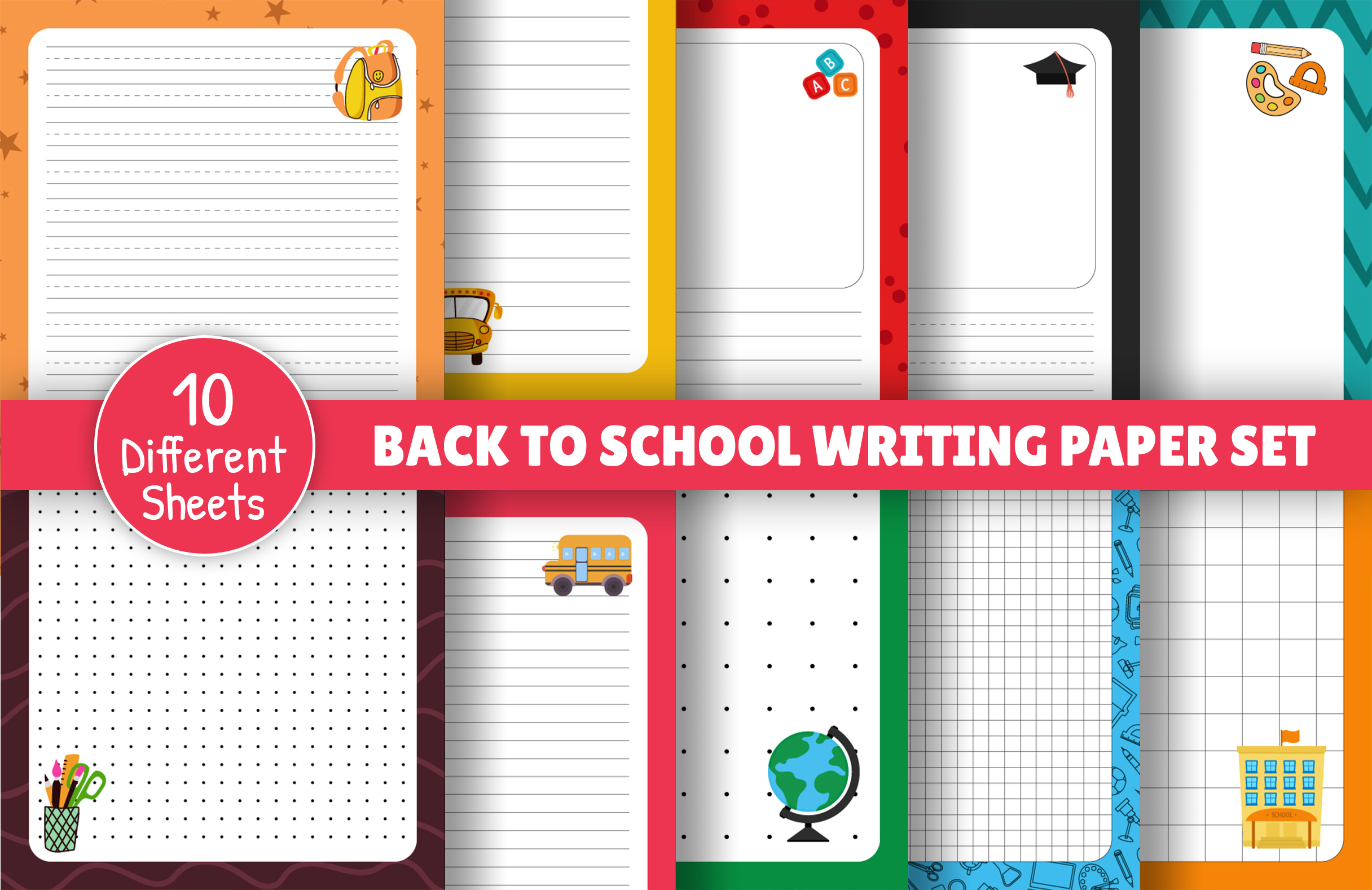 Back to School Writing Paper: Handwriting, Lined, Graph, Drawing ...
