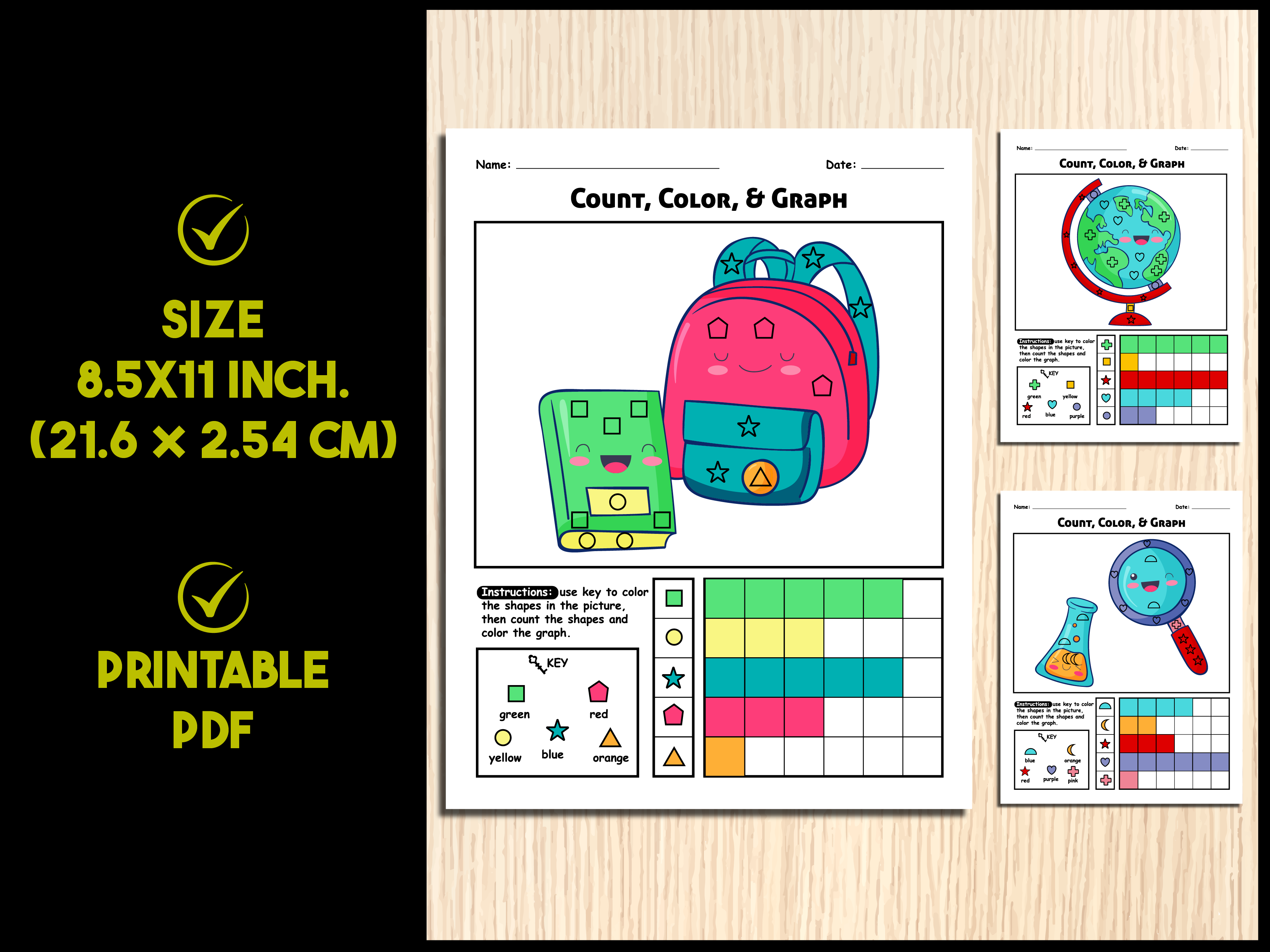 Color, Count and Graph Shapes Back To School | Math Activities For ...