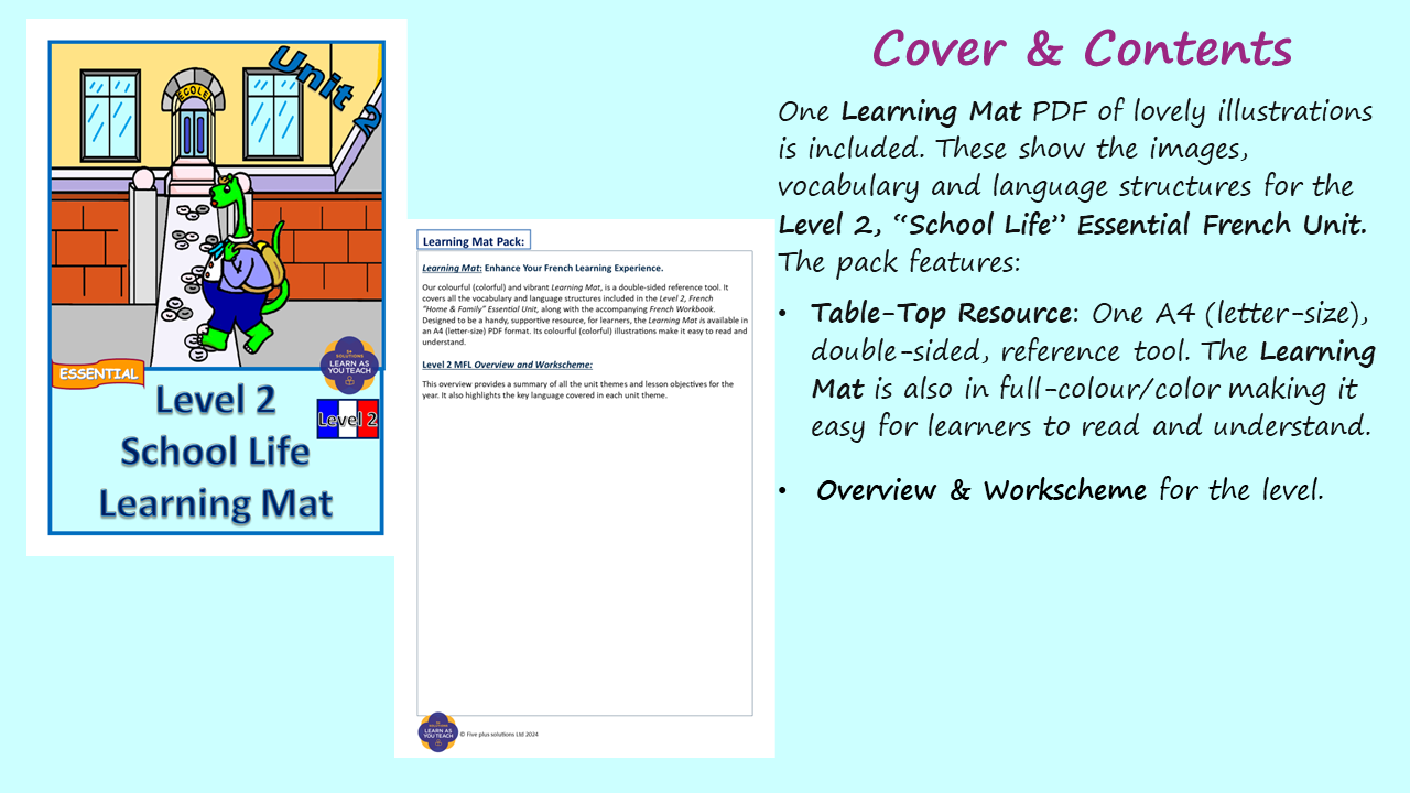 KS2 FRENCH: YEAR 4 LEARNING MAT - SCHOOL LIFE | Teaching Resources