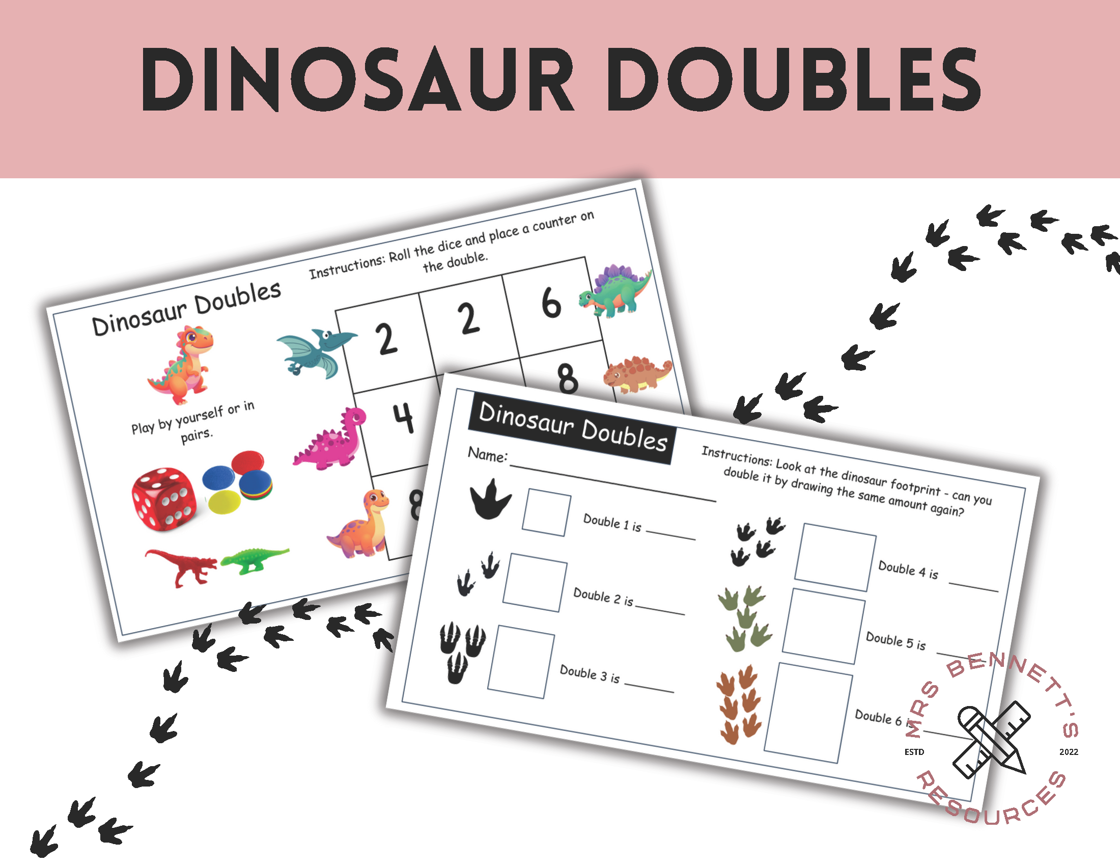 Dinosaur Doubles Games and Worksheets. Doubles to 10 | Teaching Resources