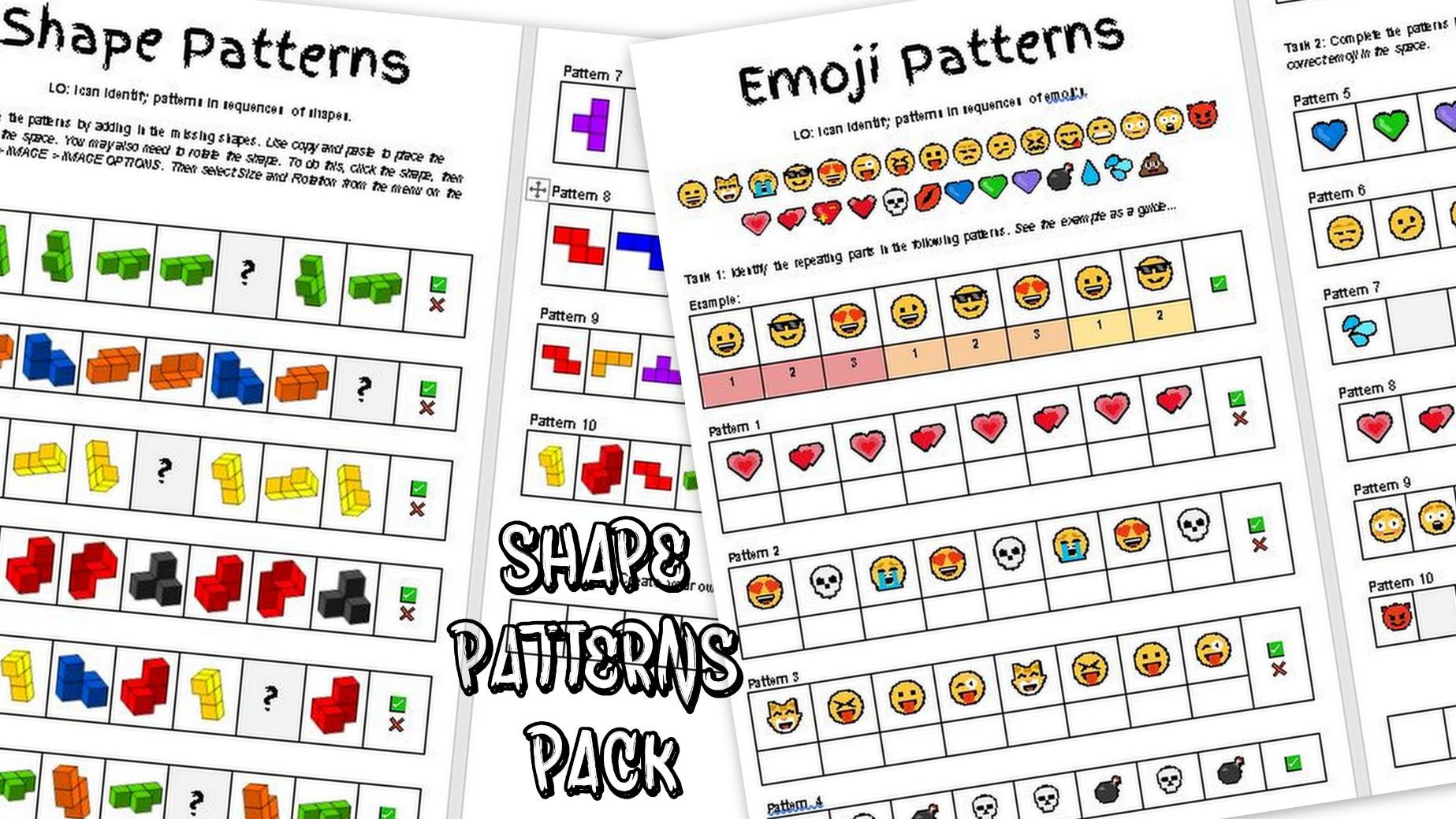Shape Patterns Worksheet Pack Teaching Resources