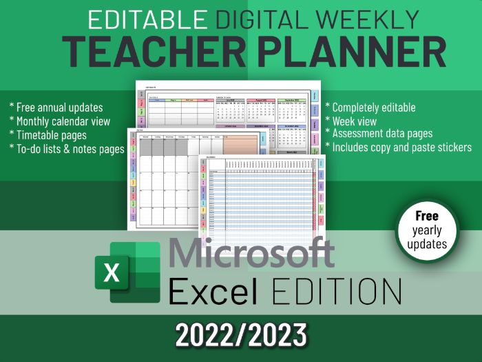 Editable Digital Teacher Planner Calendar 2022 23 Microsoft Excel 
