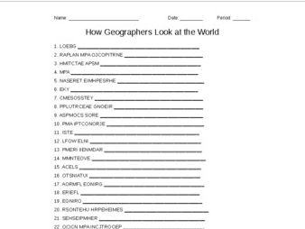 A Geographers View of the World Word Scramble for a World Geography ...