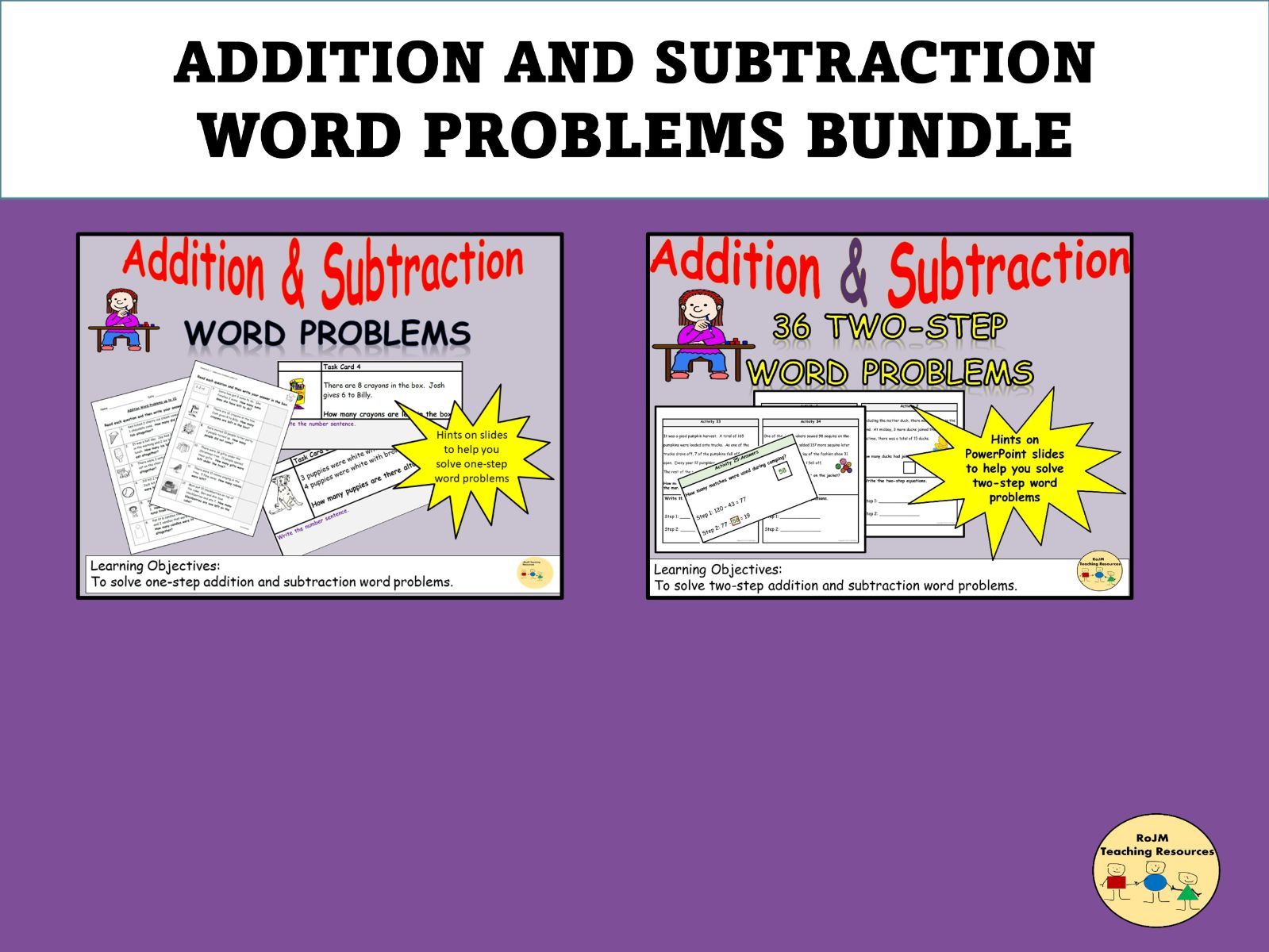 Addition And Subtraction Word Problems Bundle Teaching Resources