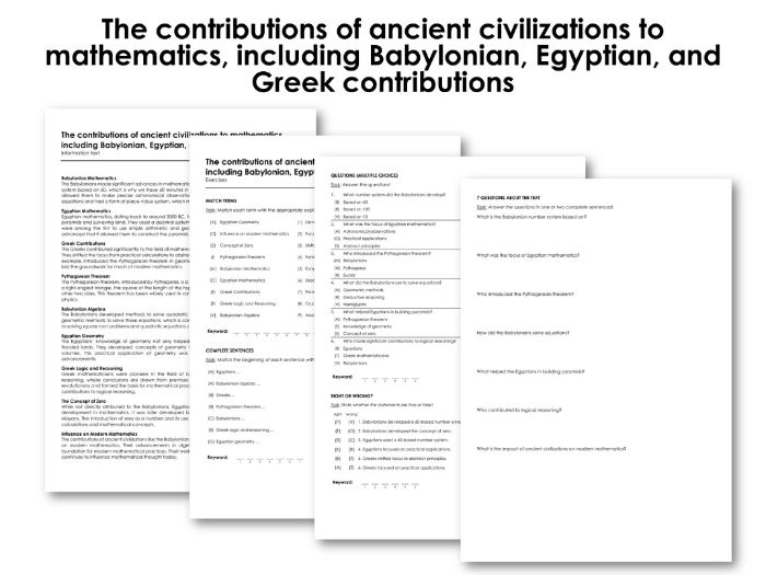 The contributions of ancient civilizations to mathematics, including ...