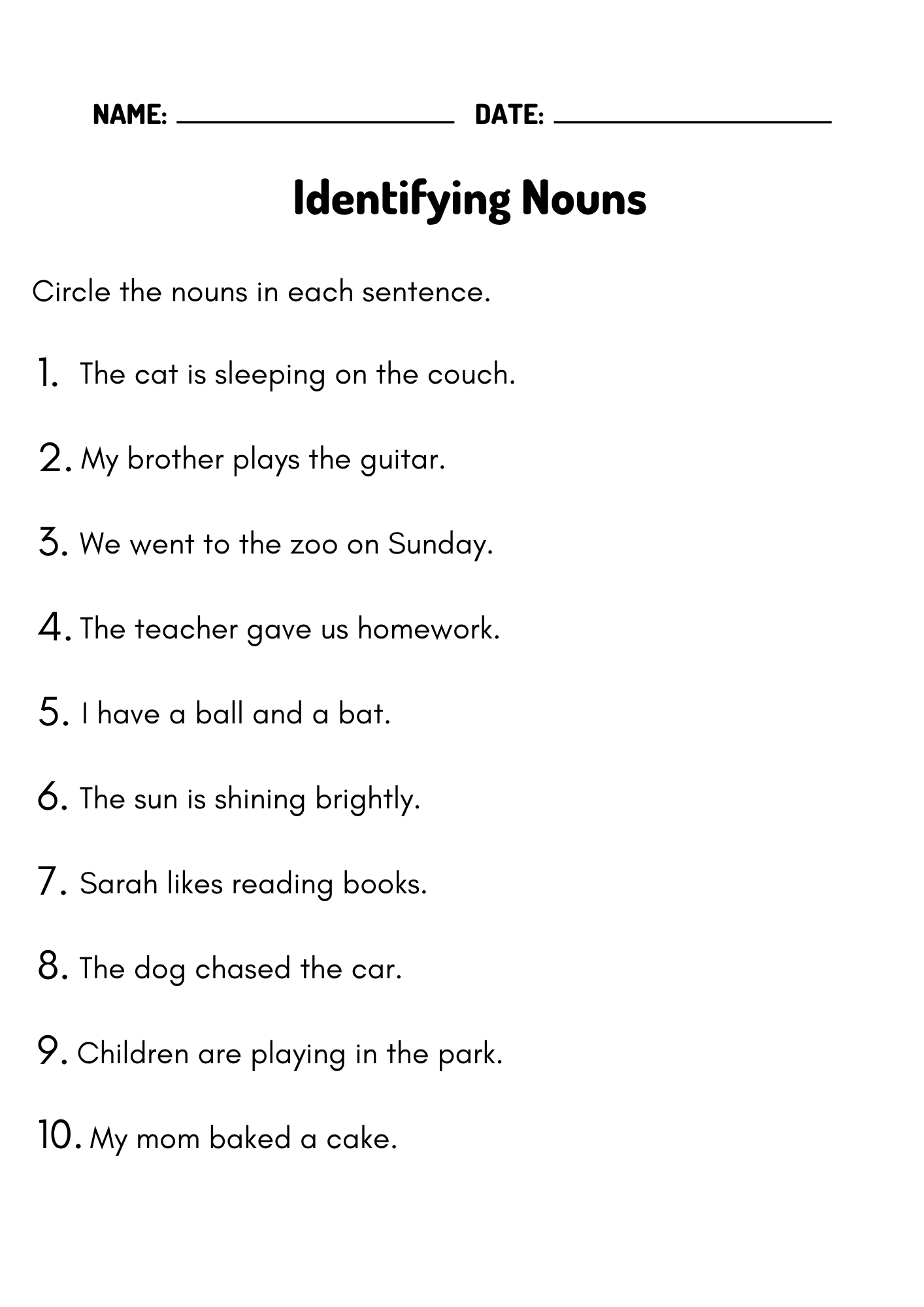 Nouns, Verbs, and Adjectives Worksheets - Grammar Worksheets | Teaching ...