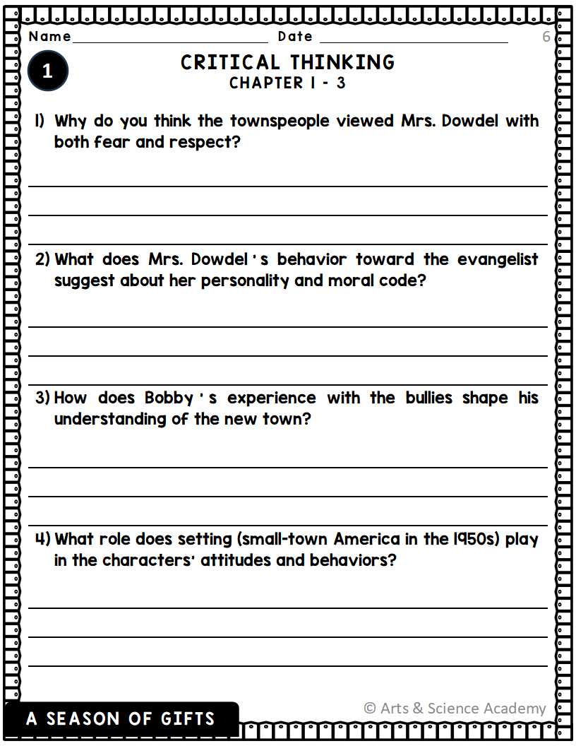 A SEASON OF GIFTS Novel Study Comprehension, Critical Thinking, Vocab ...