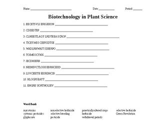 Biotechnology in Plant Science Word Scramble for Biotechnology Students ...