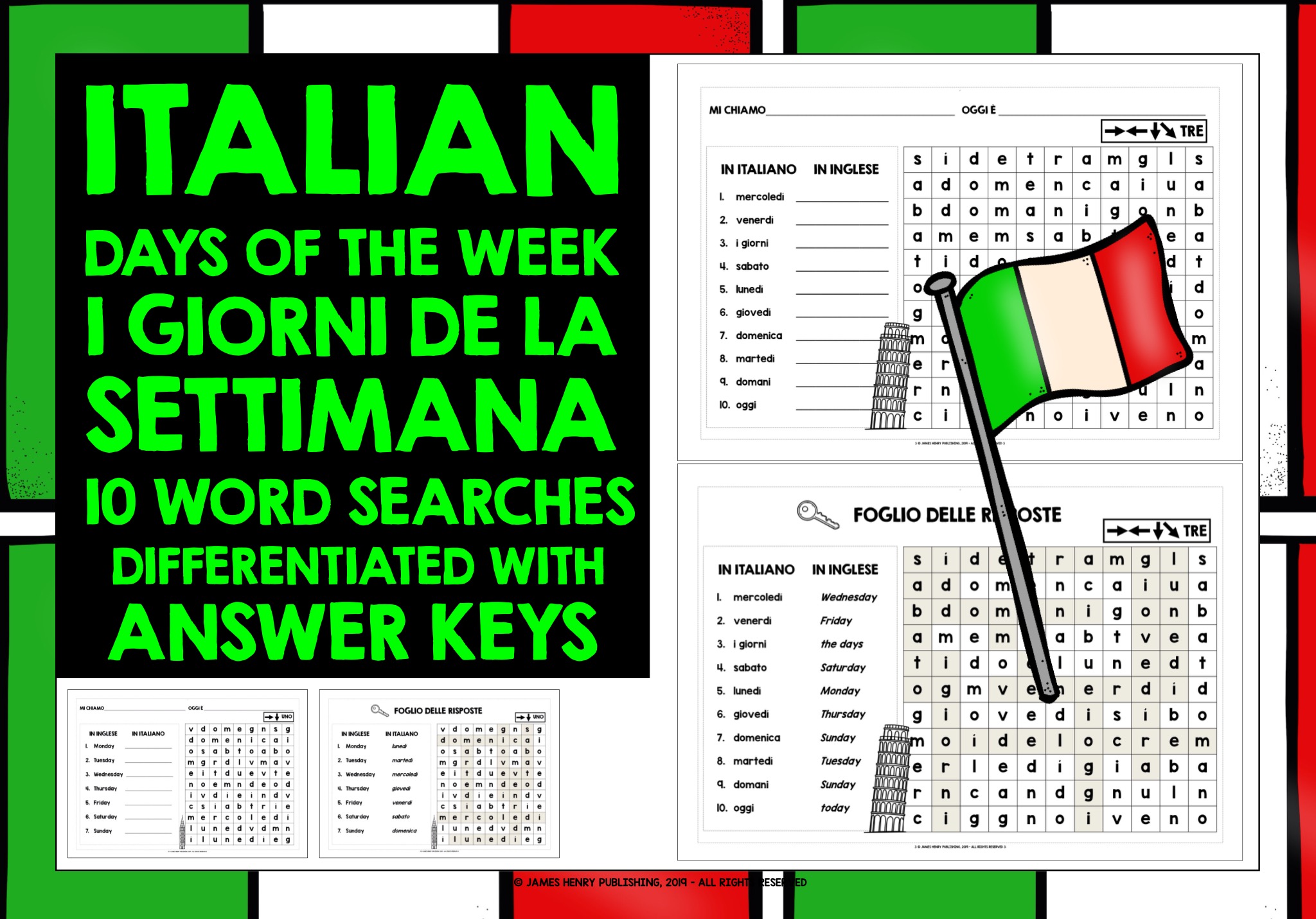 ITALIAN DAYS OF THE WEEK WORD SEARCHES | Teaching Resources