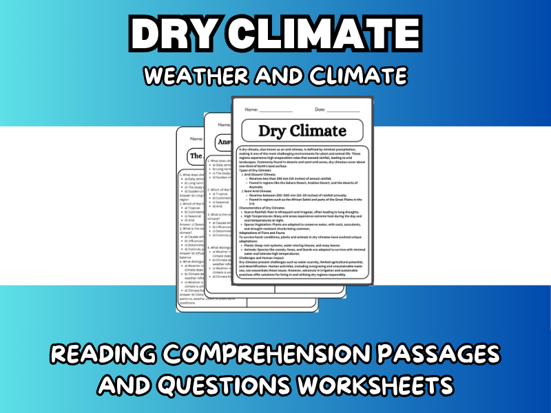Dry Climate - Weather and Climate Reading Comprehension Passages ...
