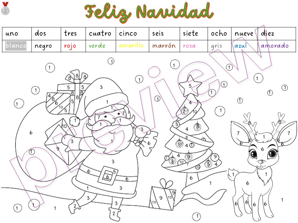 Spanish colour by numbers | Christmas | Navidad | Colorear por números ...