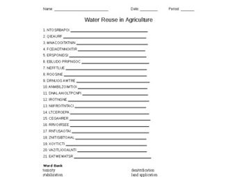 Water Reuse in Agriculture Word Scramble | Teaching Resources