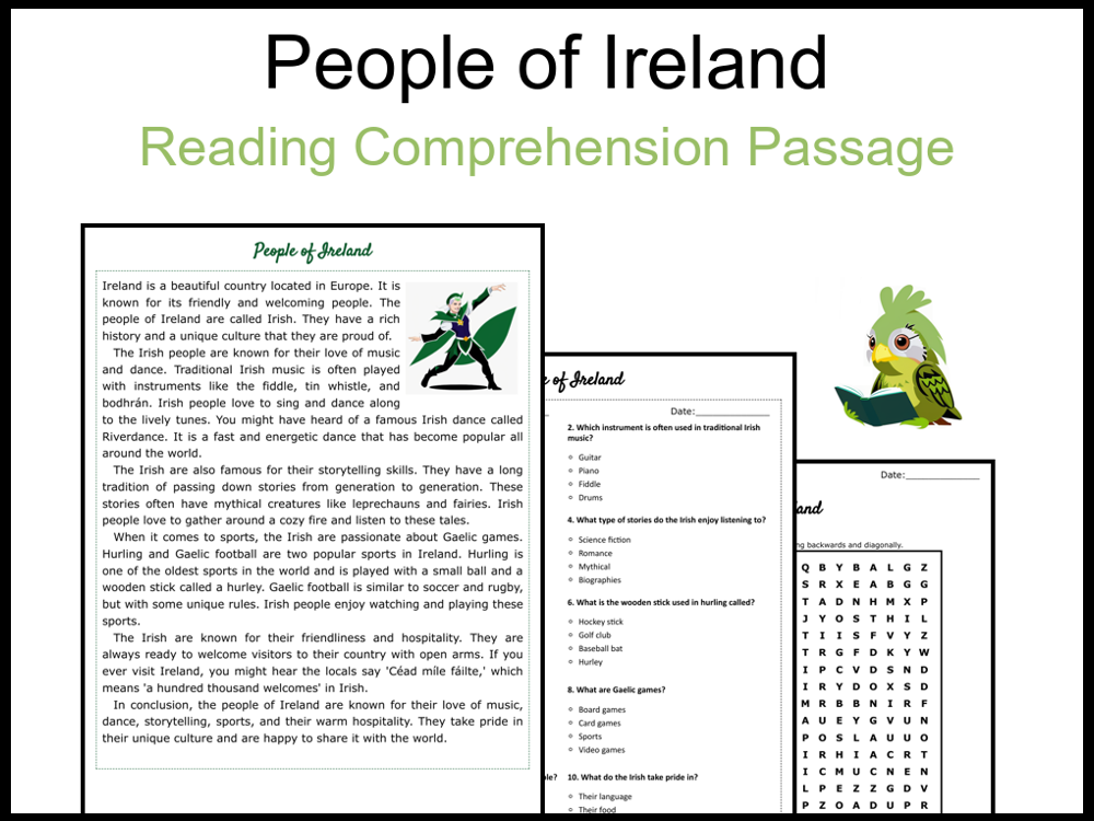 People of Ireland Reading Comprehension and Word Search | Teaching ...