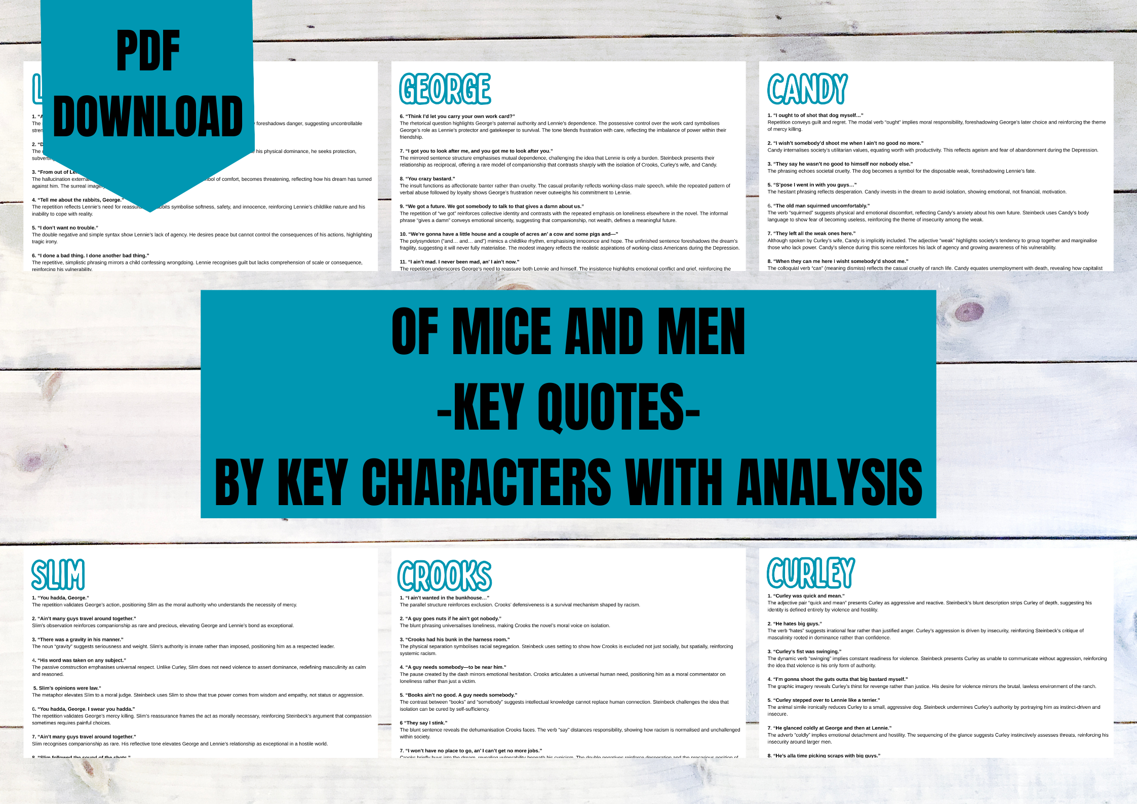 Of Mice and Men - Key Quotes Flashcards by Character | Teaching Resources
