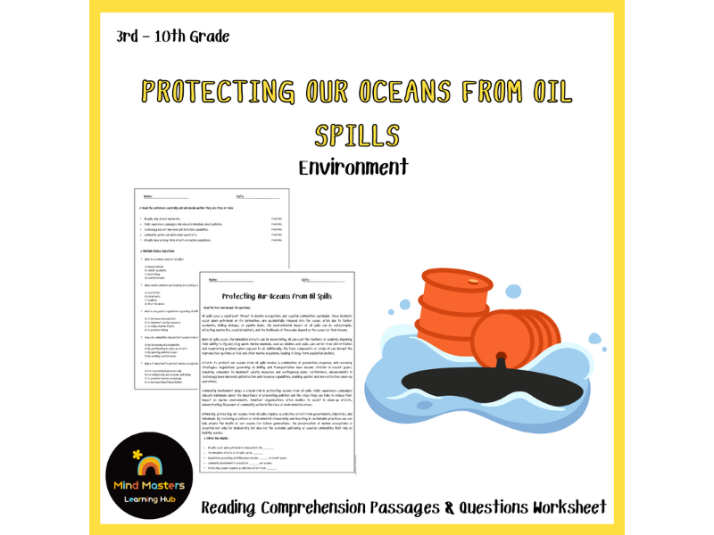 Protecting Our Oceans from Oil Spills Reading Comprehension Passages ...