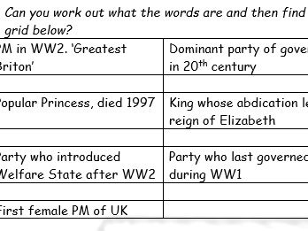 Britain and the 20th century word searches & quiz combined | Teaching ...