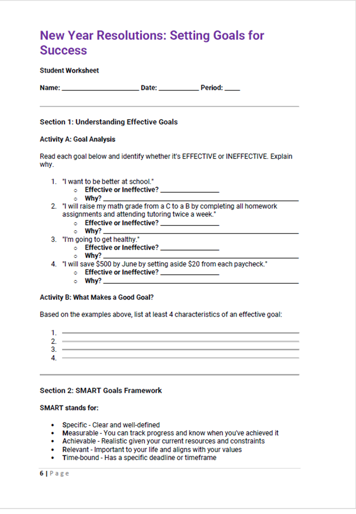 New Year Resolutions: Setting Goals for Success (90' Lesson Plan ...