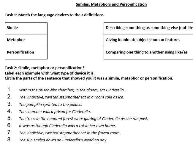 English Similes, Metaphors and Personification Activity Worksheet ...