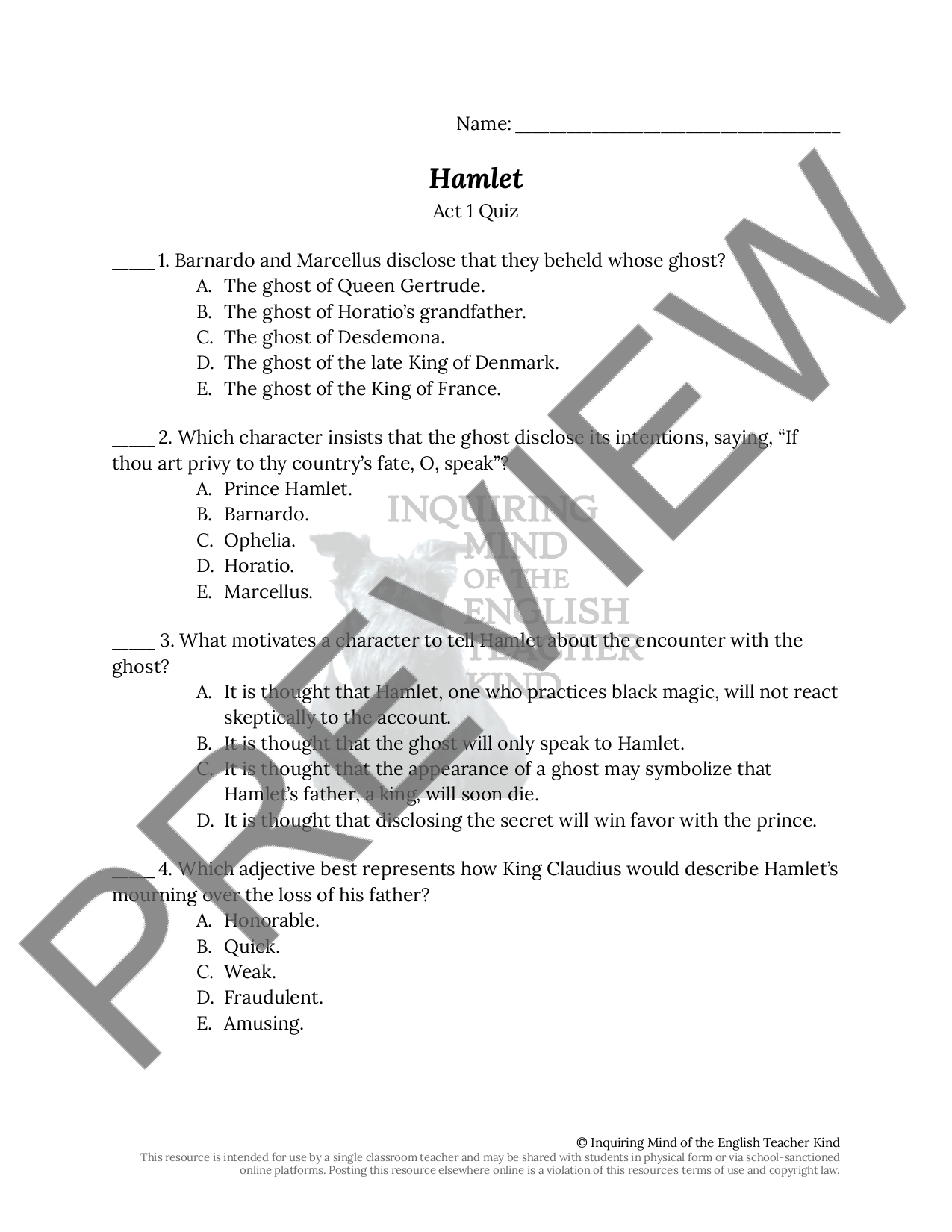 Hamlet Act 1 Quiz And Answer Key Teaching Resources Hamlet Act 1 Quiz And Answer Key Teaching Resources