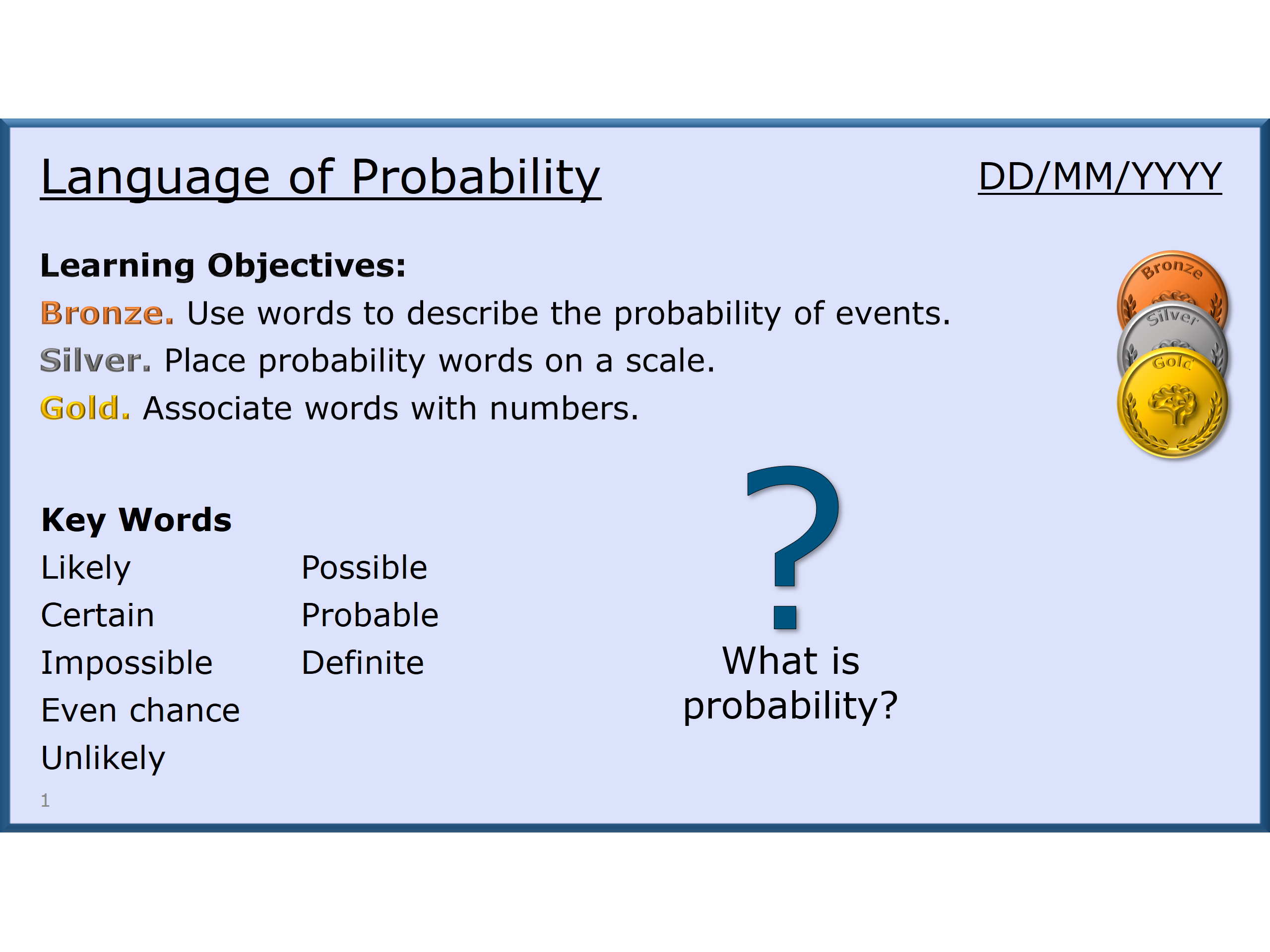 Probability 01 13 Language Of Probability Teaching Resources