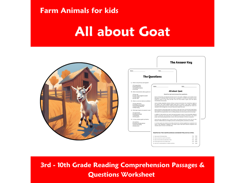 All About Goats Reading Comprehension Passages & Questions Worksheets ...